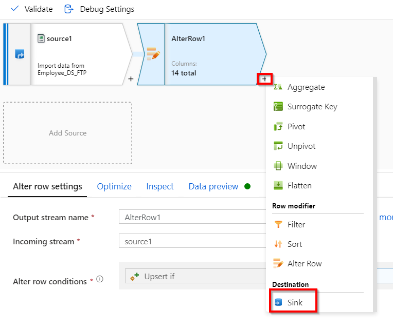 Azure Data Factory Implement Upsert Using Dataflow Alter Row